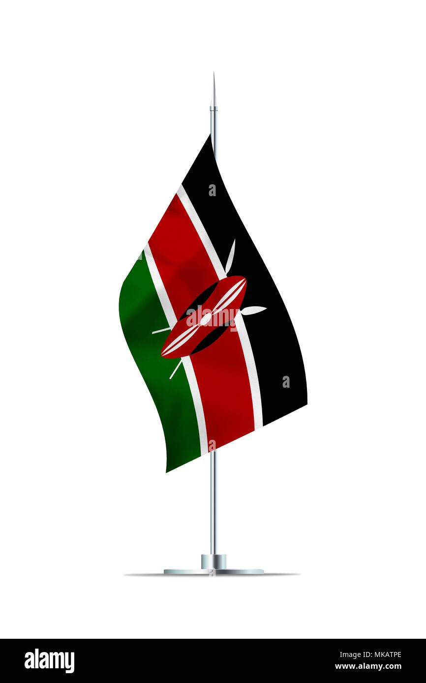 Small Kenya flag on a metal pole. The flag has nicely detailed textile ...