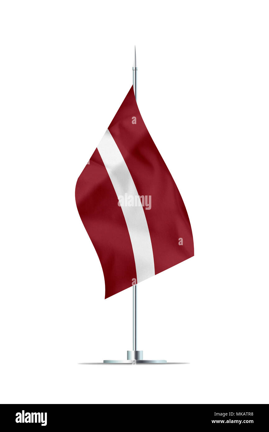 Small Latvia flag on a metal pole. The flag has nicely detailed textile ...