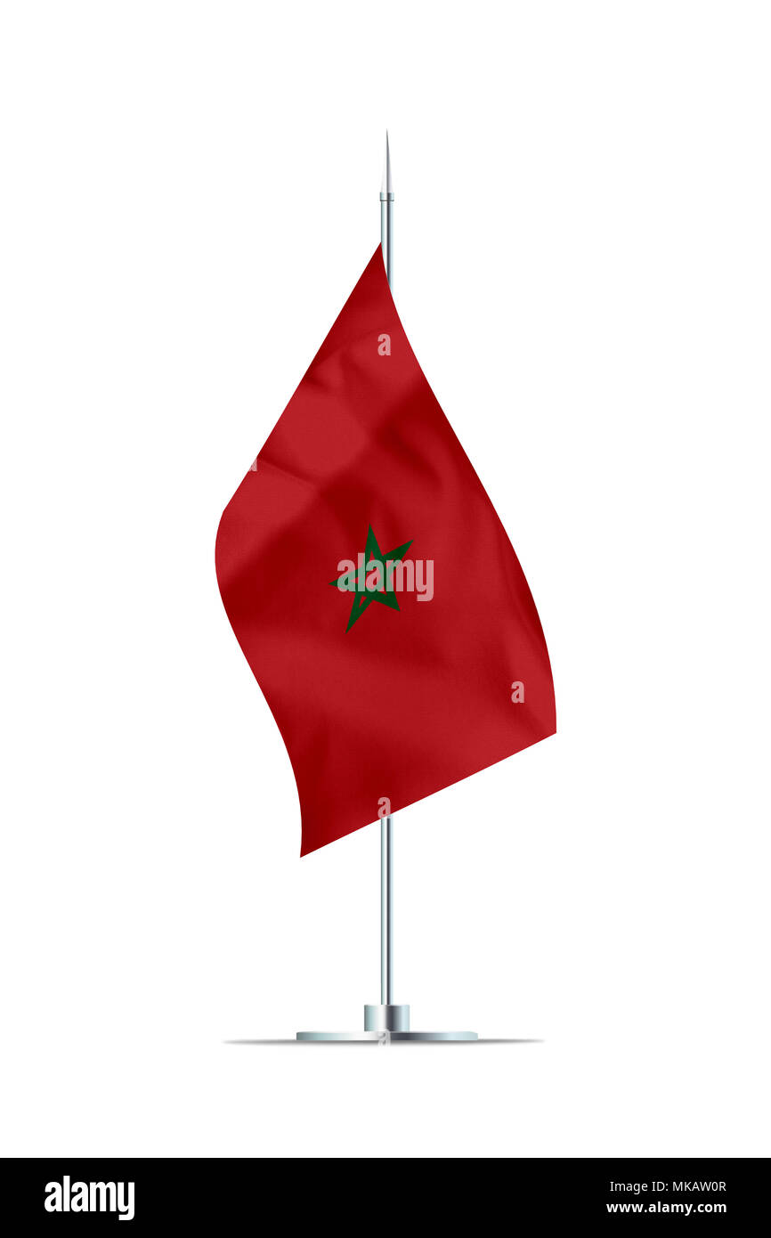 Small Morocco flag on a metal pole. The flag has nicely detailed ...