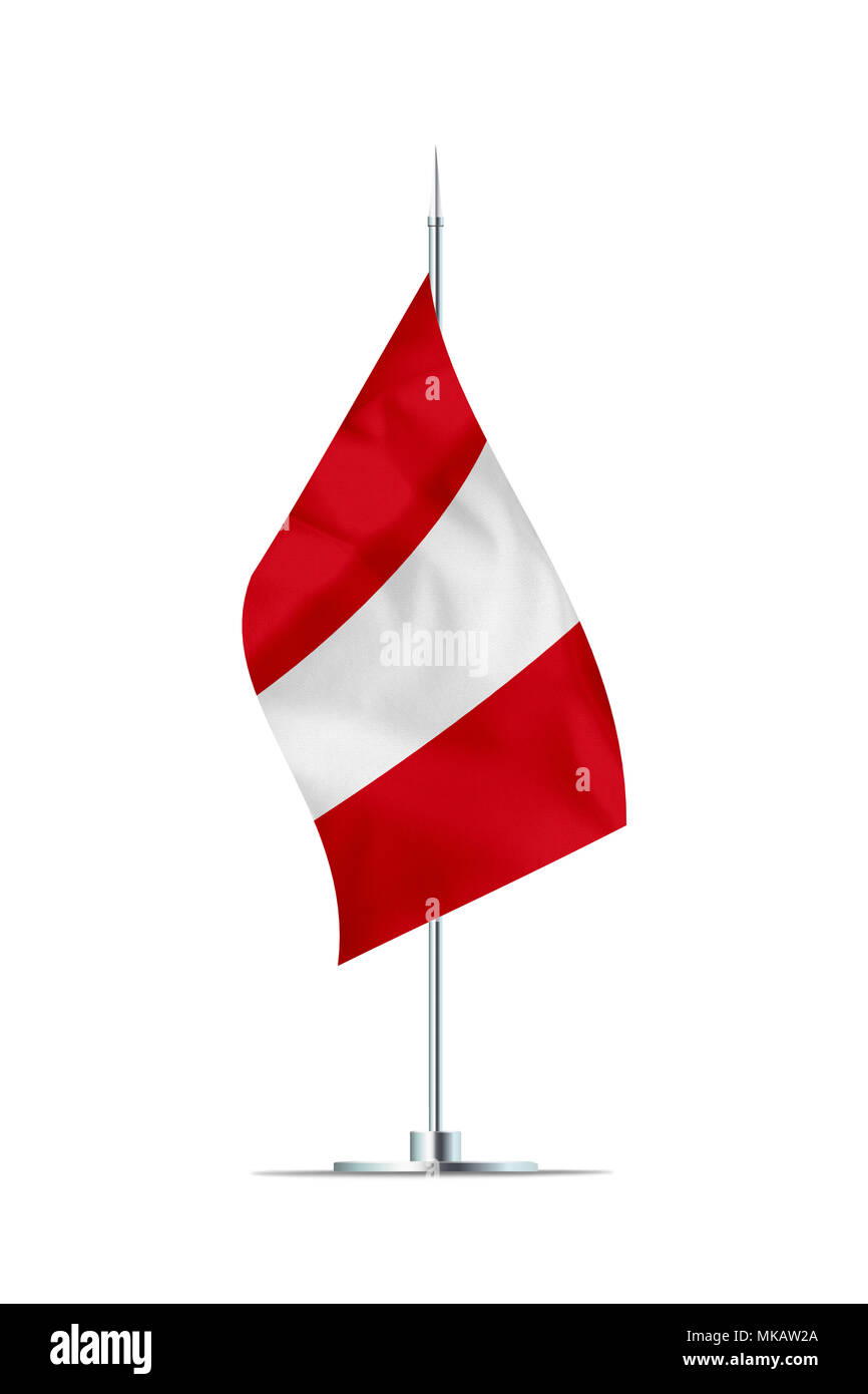 Small Peru flag on a metal pole. The flag has nicely detailed textile ...