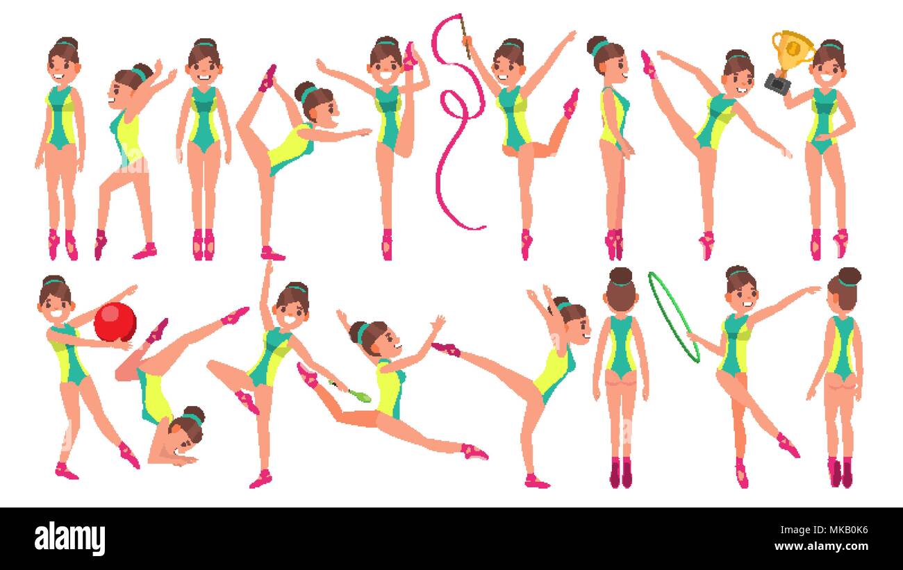 Gymnastics Female Player Vector. Gymnastic Hoop. Demonstrate ...