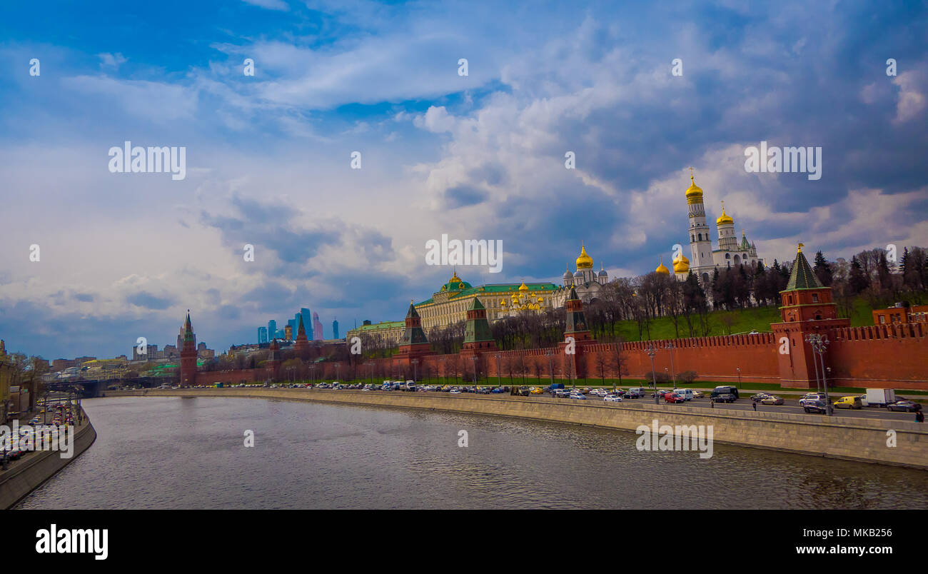 Outdoor view of Moscow Kremlin wall and Cathedrals cupolas Stock Photo ...