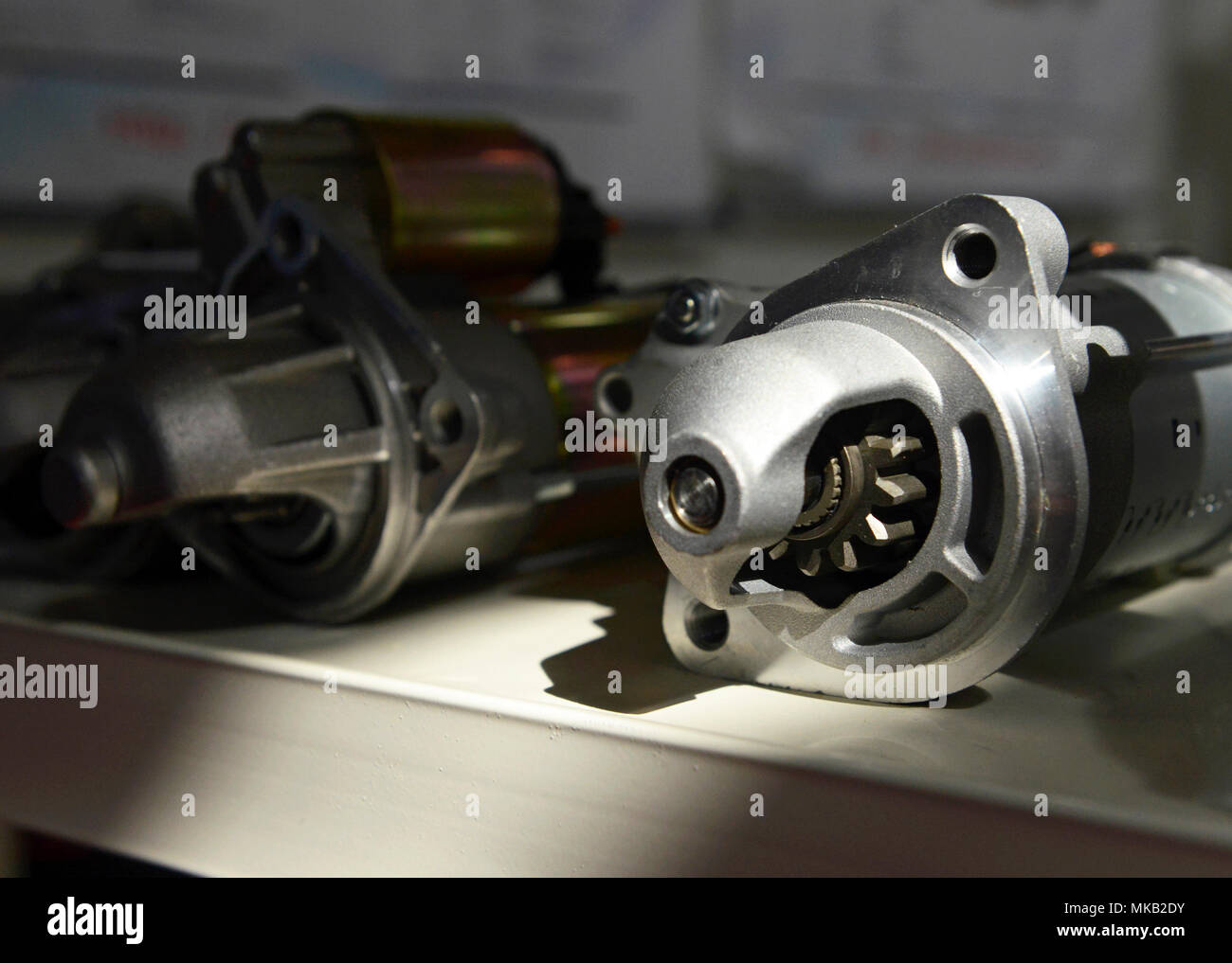 Transmission components on a stand at the Auto China 2018 motor show in ...