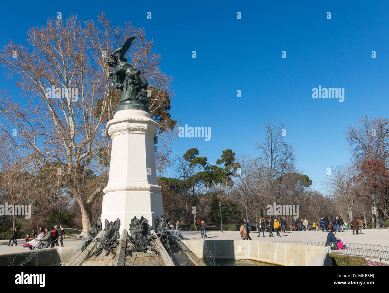 Madrid, Spain - January 27, 2018: Fountain of Fallen Angel (Fuente del ...