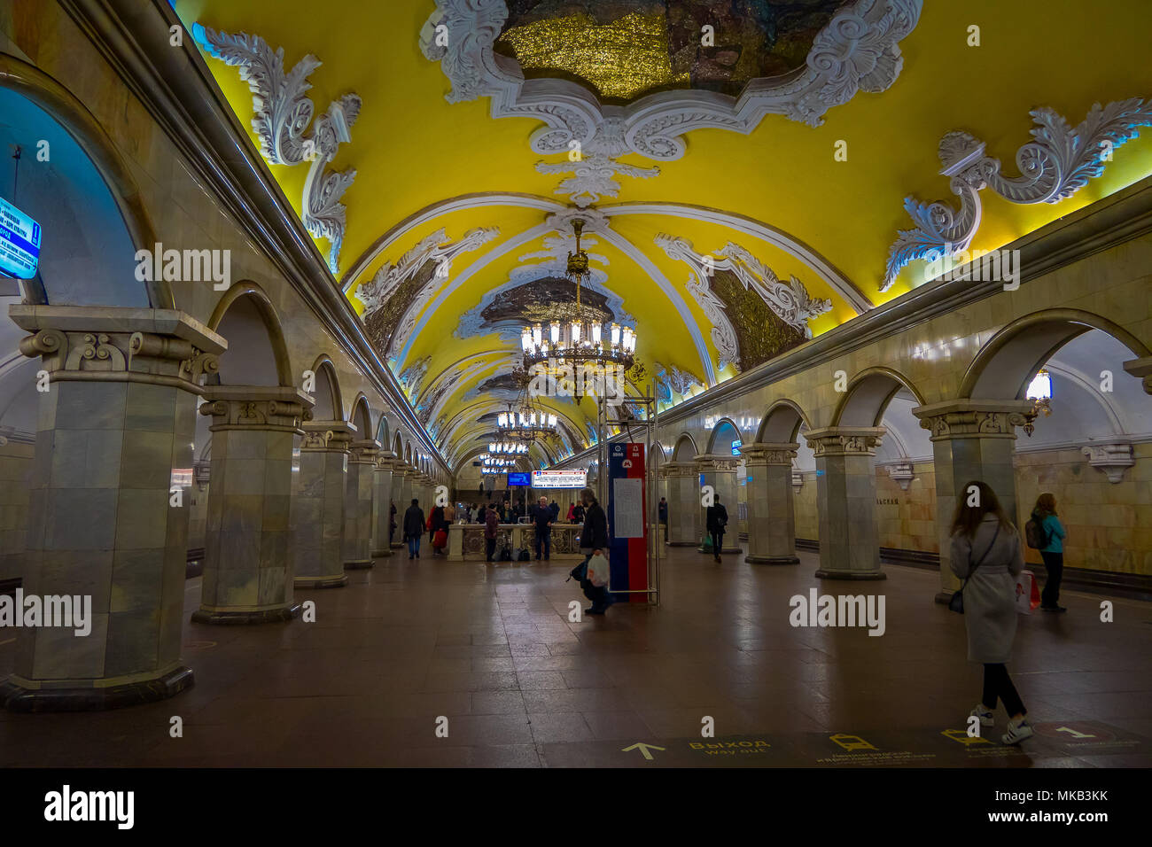 MOSCOW, RUSSIA- APRIL, 29, 2018: Metro station Komsomolskaya, subway is ...