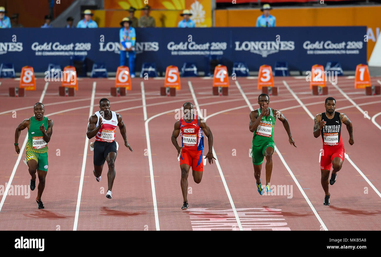 GOLD COAST, AUSTRALIA - APRIL 8: Akani Simbine, Harry Aikines-Aryeetey ...