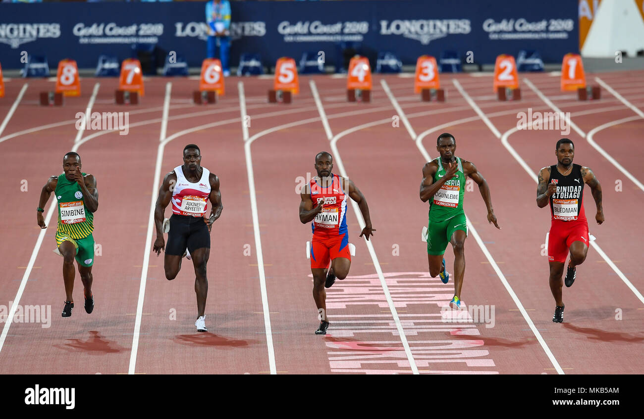 GOLD COAST, AUSTRALIA - APRIL 8: Akani Simbine, Harry Aikines-Aryeetey ...