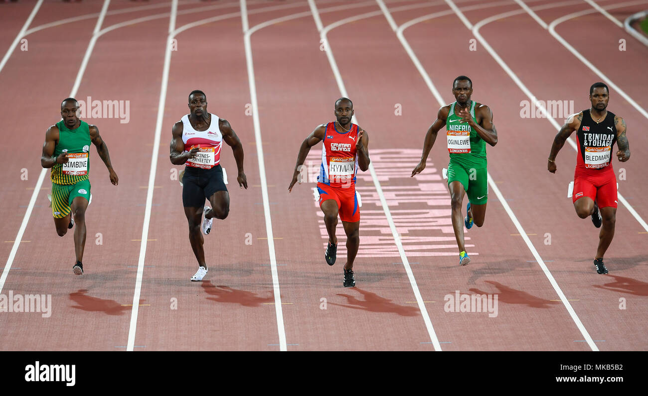 GOLD COAST, AUSTRALIA - APRIL 8: Akani Simbine, Harry Aikines-Aryeetey ...