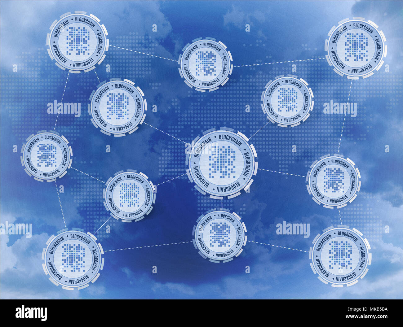 Blockchain network concept. Block chain text and computer connection ...