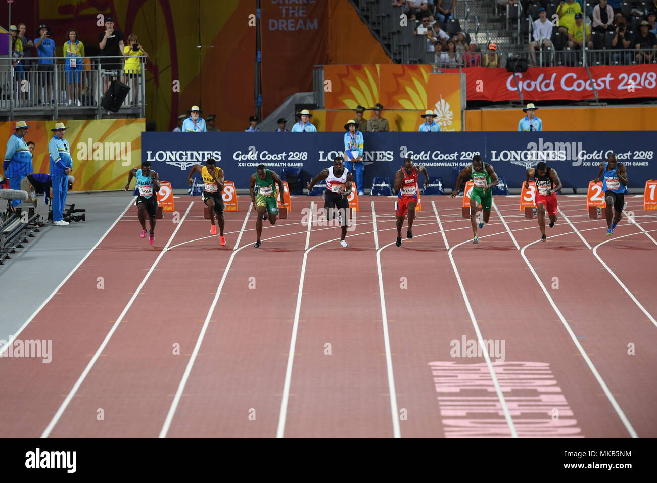 GOLD COAST, AUSTRALIA - APRIL 8: Warren Fraser, Nigel Ellis, Akani ...