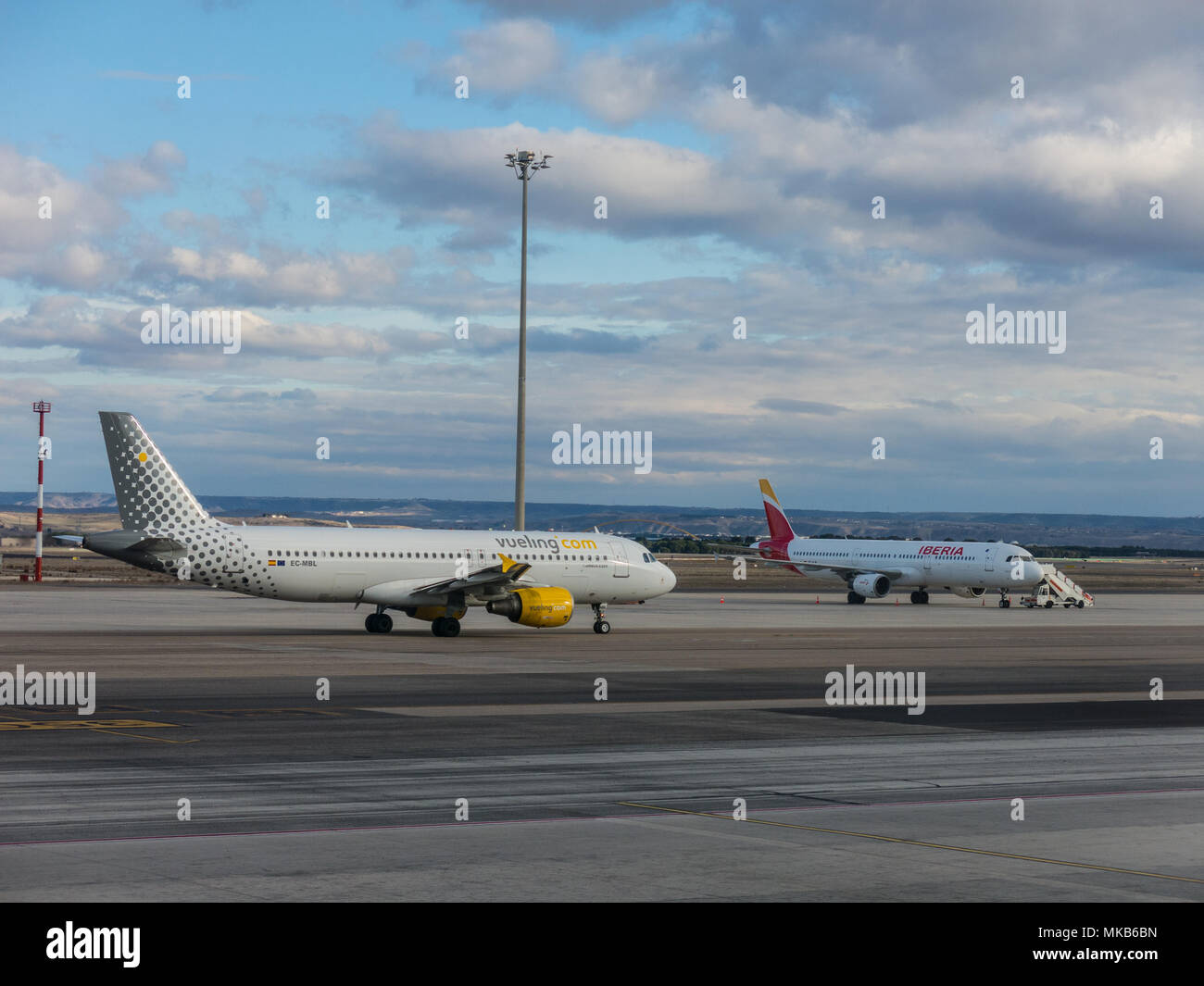 A plane prepares to take off on the runway of Terminal T4 the Adolfo ...