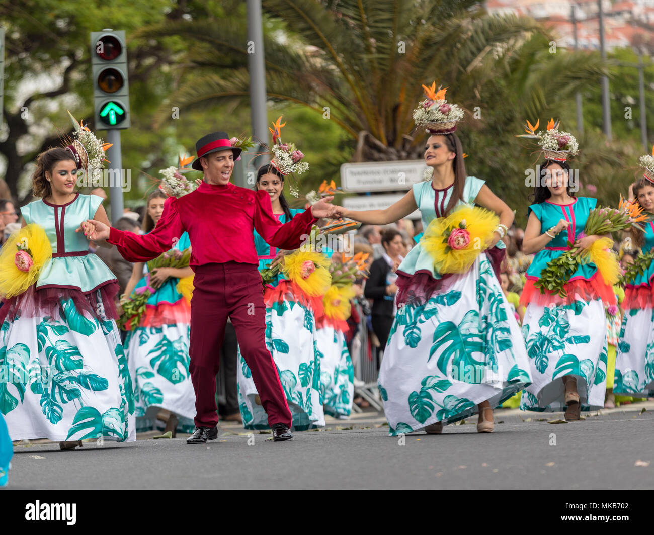 Funchal; Madeira; Portugal - April 22; 2018: A group of people in ...