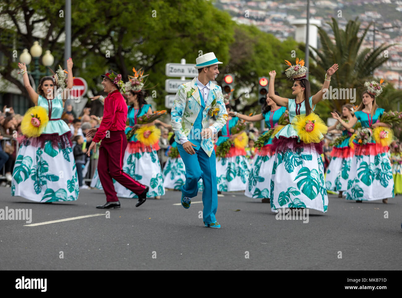 Funchal; Madeira; Portugal - April 22; 2018: A group of people in ...