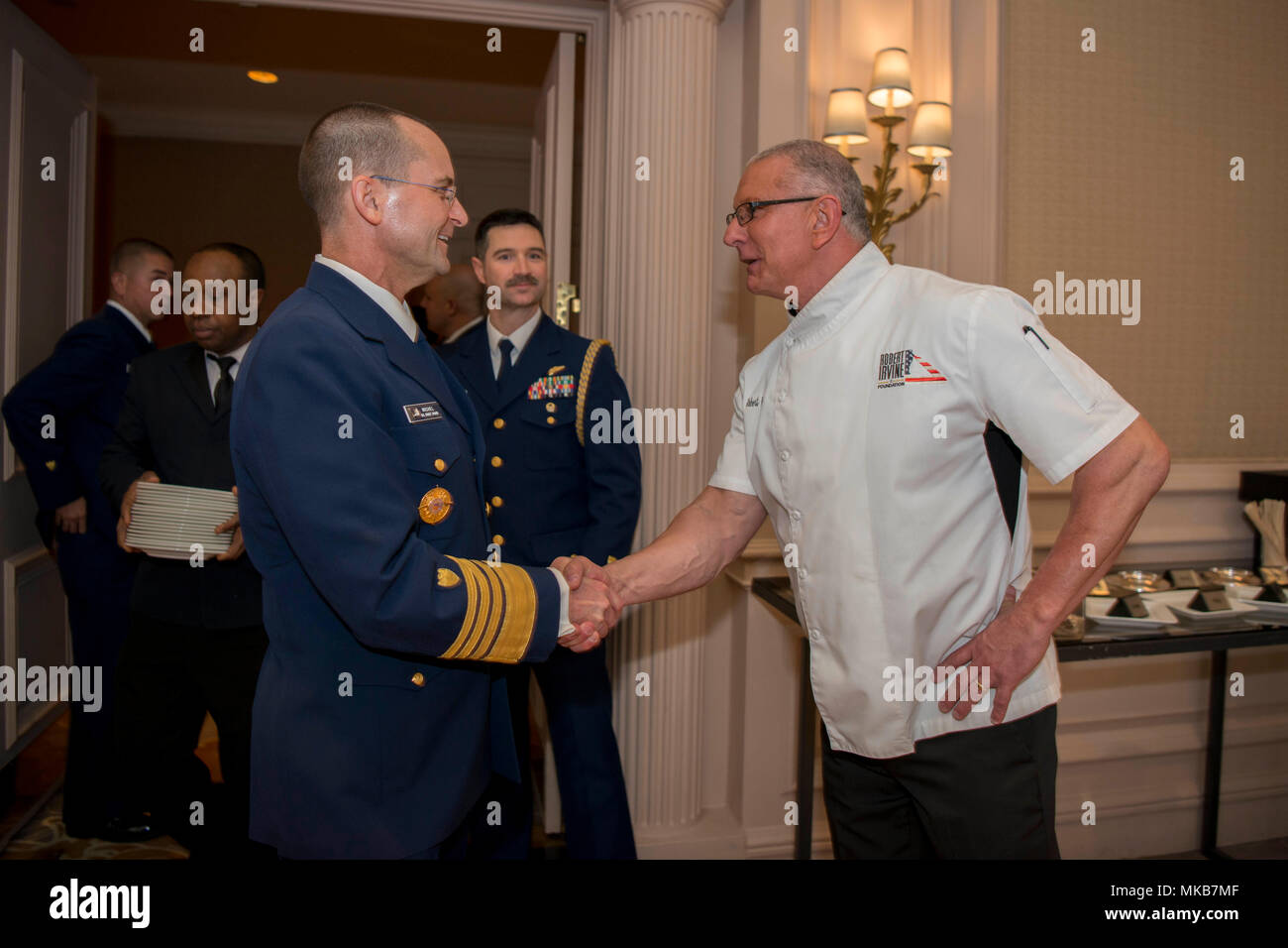 Vice Commandant of the Coast Guard Charles Michel greets celebrity chef ...