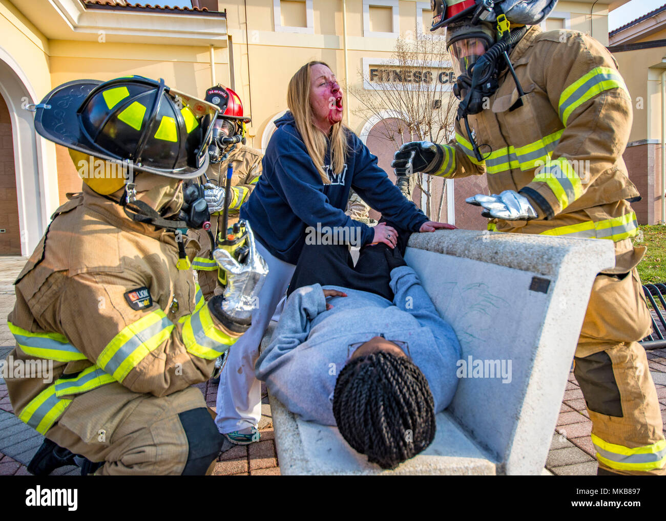 Firefighters from the 31st Civil Engineer Squadron respond to a ...