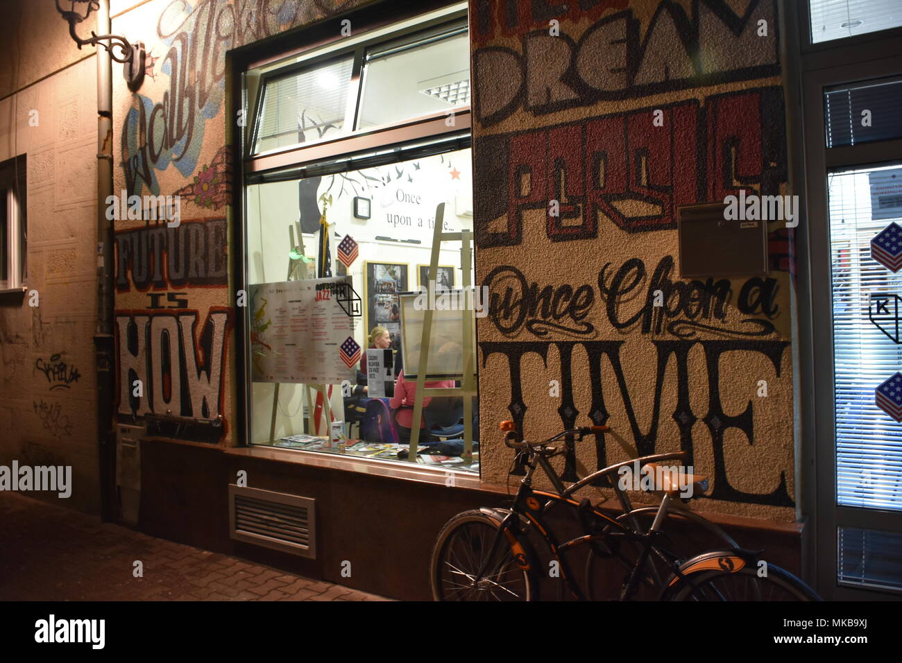 An American Soldier can be seen through the window of the Novi Sad ...