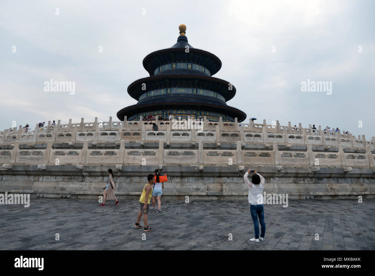 Crowd, people, tourists during visit at the Temple of Heaven in Beijing ...
