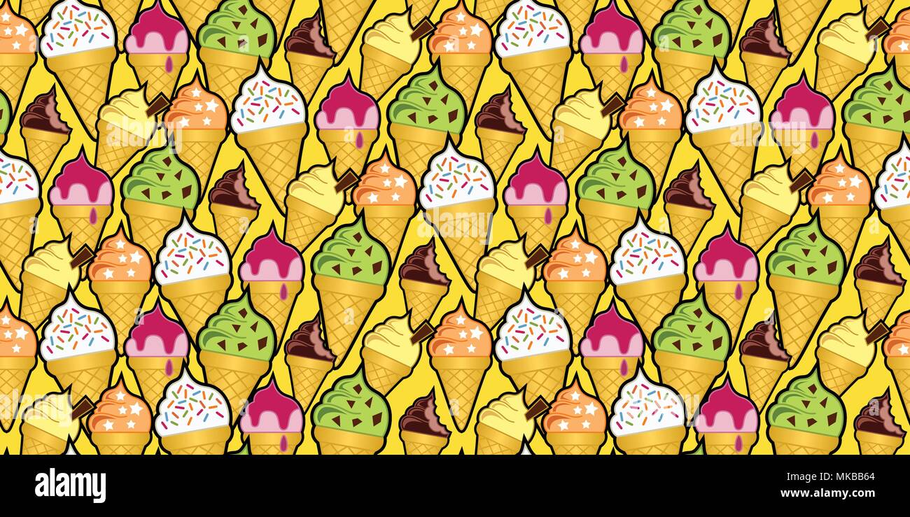 Random background pattern of multi-flavored ice cream cones. Seamless ...