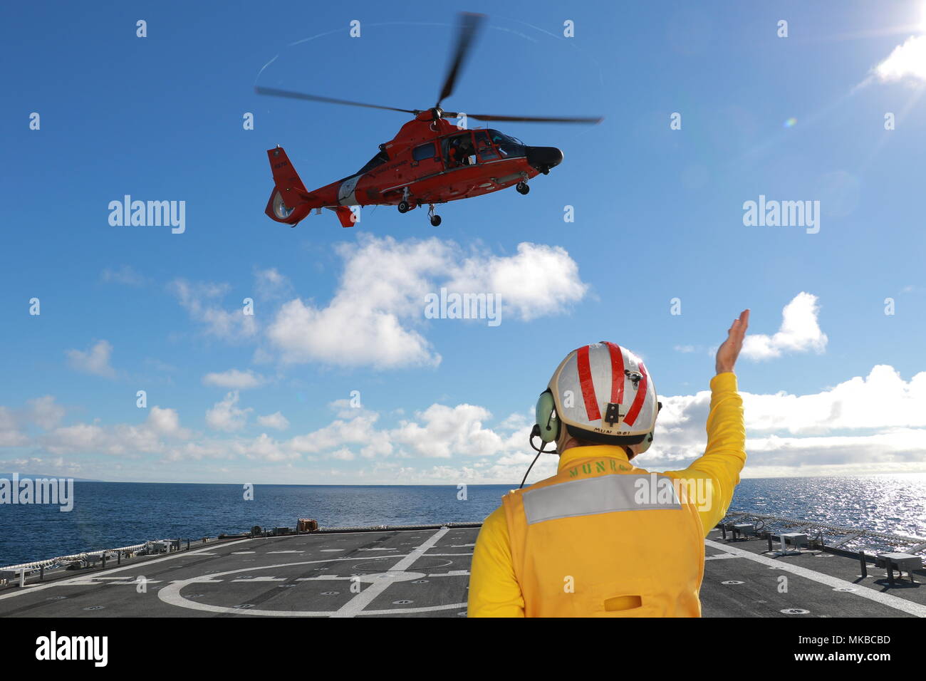 A Coast Guard Cutter Munro landing signal officer, Chief Petty Officer ...