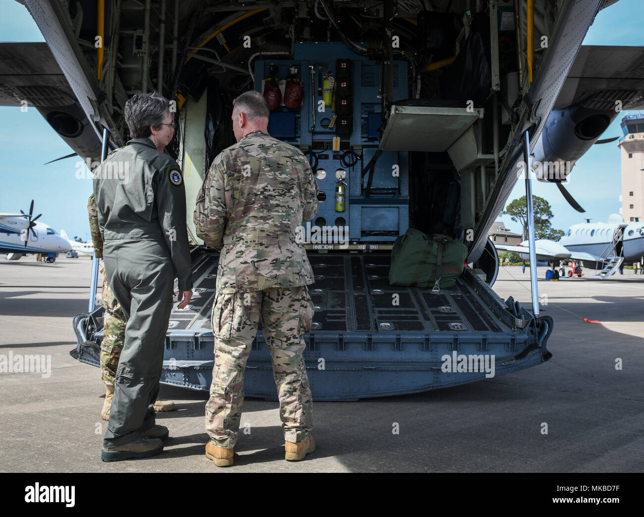 Secretary of the Air Force Heather Wilson is briefed on the EC-130J at ...