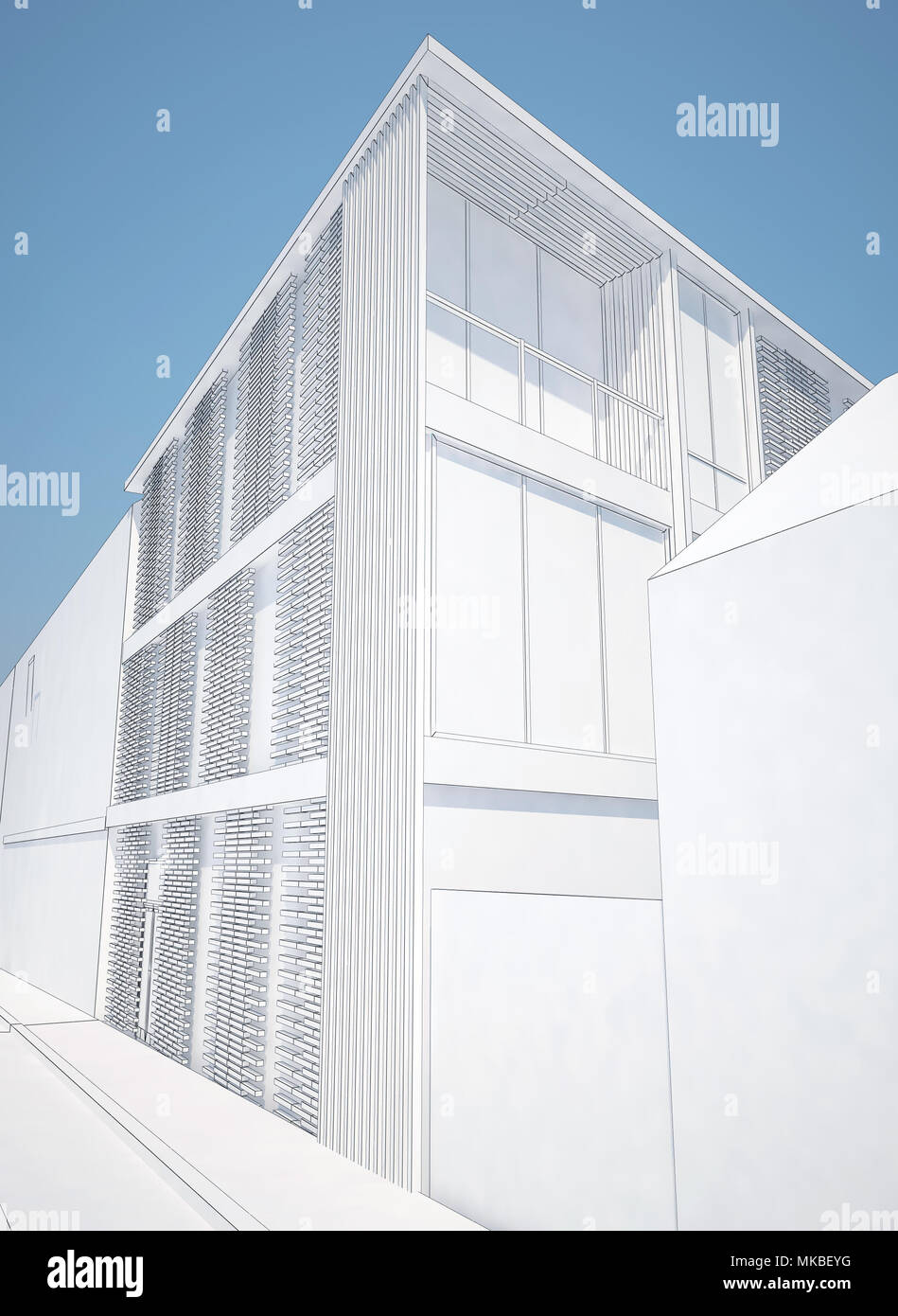 sketch design of inset house ,3dwire frame render Stock Photo - Alamy