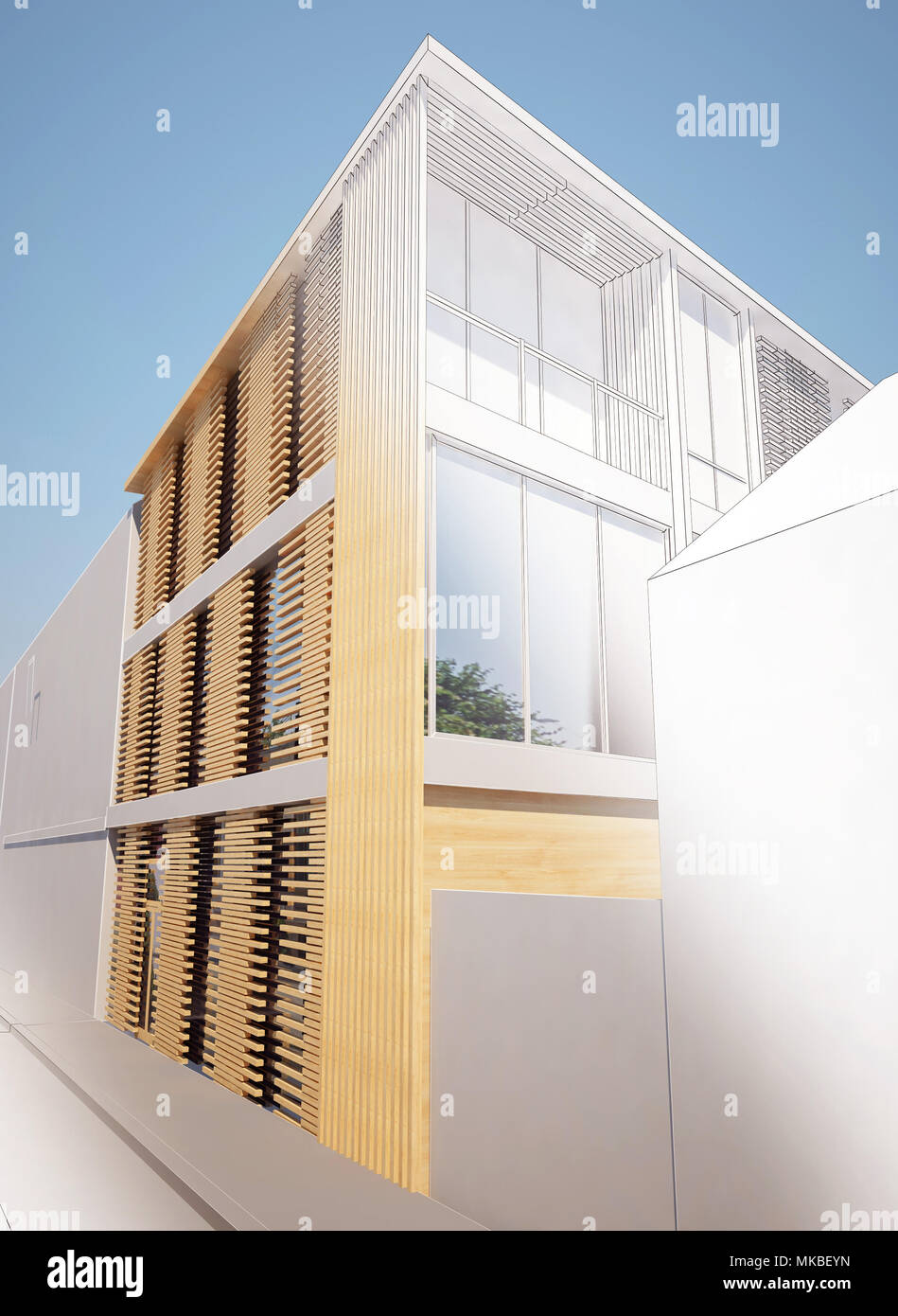 sketch design of inset house ,3dwire frame render Stock Photo - Alamy