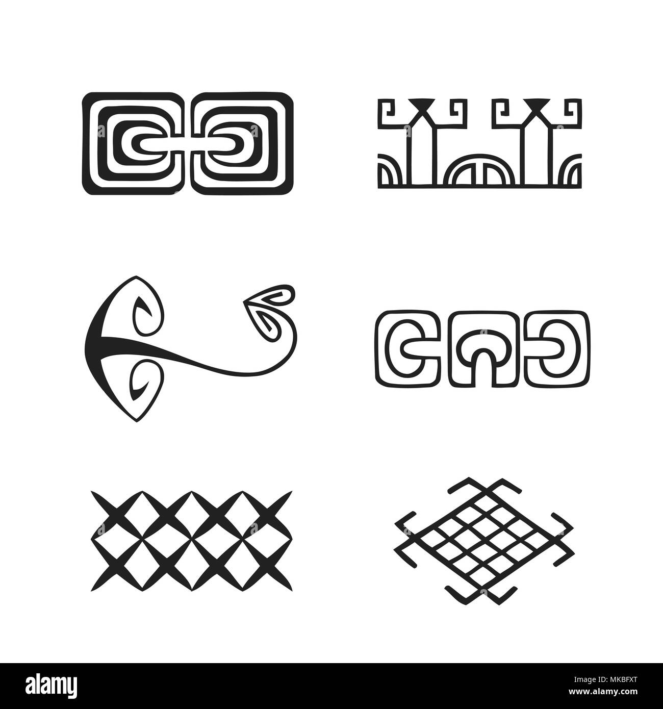 vector black monochrome ink hand drawn native polynesian folk art ...