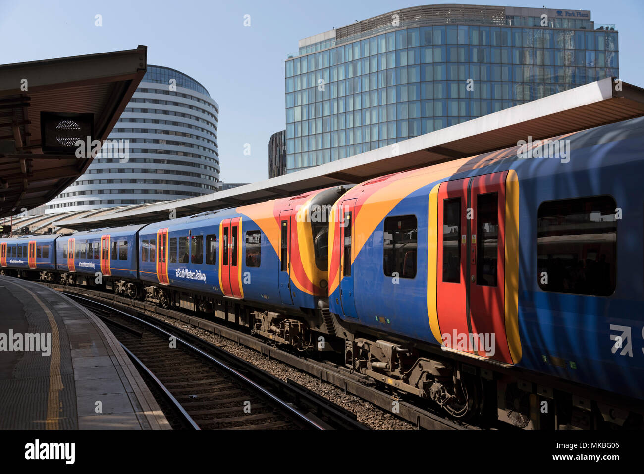 Waterloo, London UK, 2018. Railway train at Waterloo Station in ...