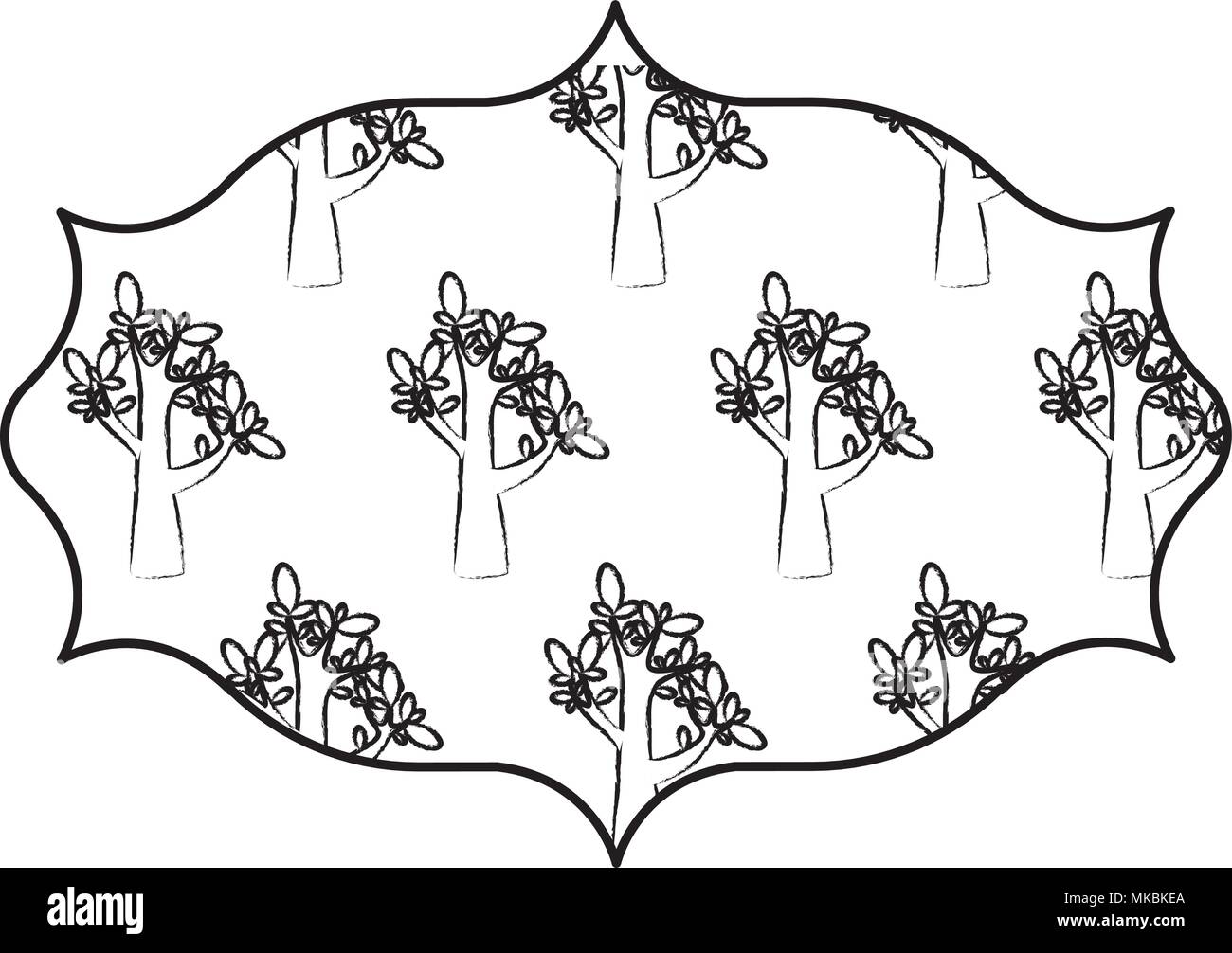 sketch of arabic frame with trees design over white background, vector ...