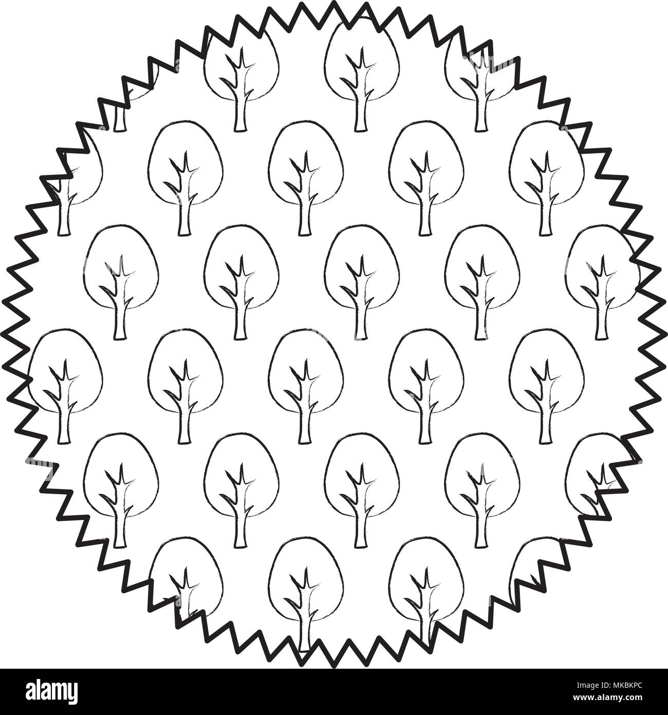 seal stamp with trees pattern over white background, vector ...