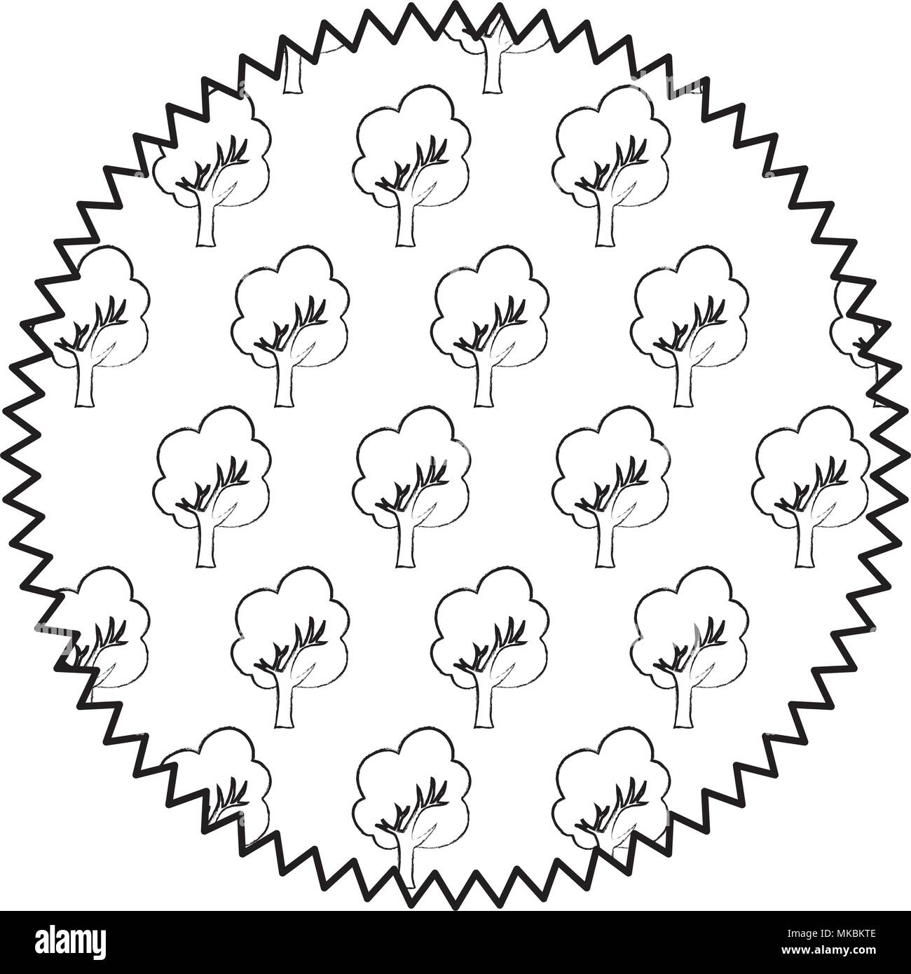 seal stamp with trees pattern over white background, vector ...