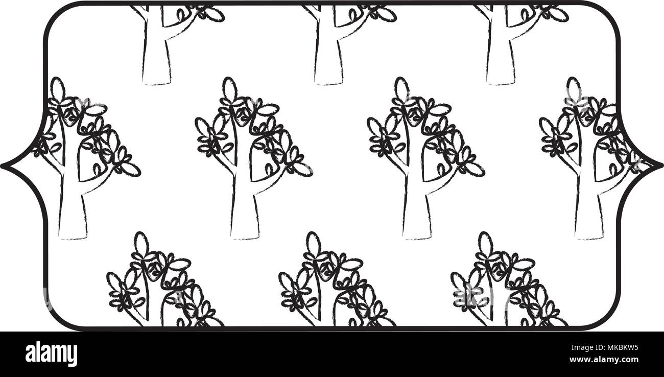 sketch of decorative banner with trees design over white background ...