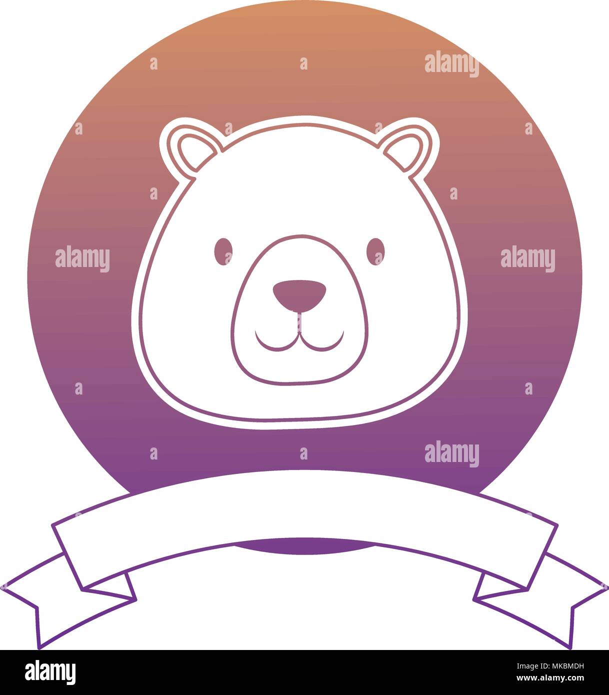 emblem with cute bear and decorative ribbon over white background ...