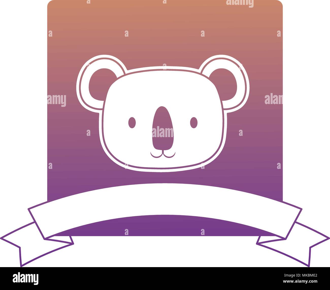 emblem with cute koala and decorative ribbon over white background ...