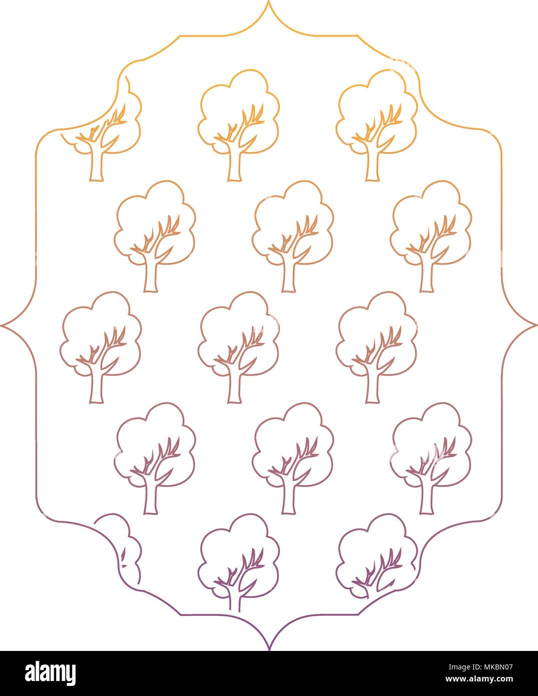 arabic frame with trees pattern over white background, colorful design ...