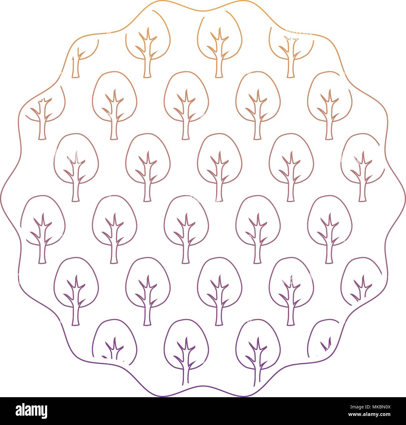 circular frame with trees pattern over white background, colorful ...