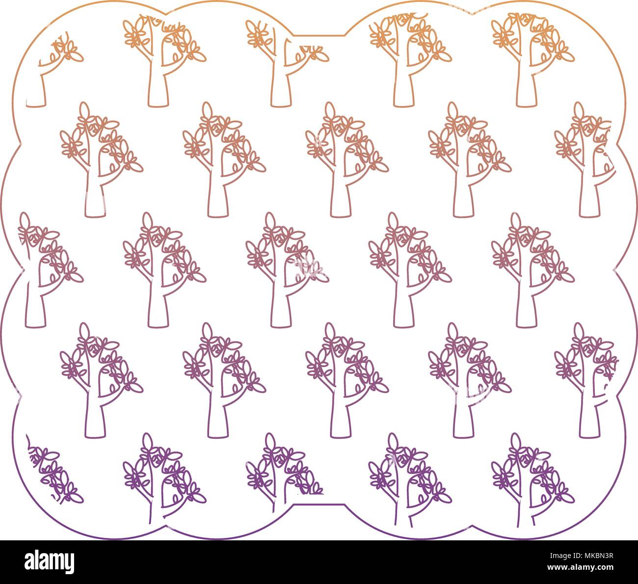 decorative frame with trees design over white background, colorful ...