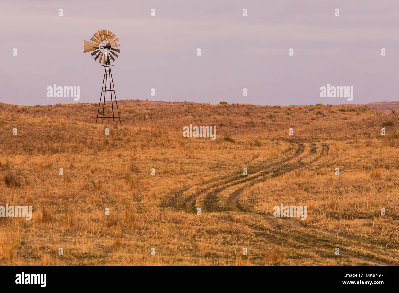 Iconic windmill used for pumping water on grasslands in Nebraska ...