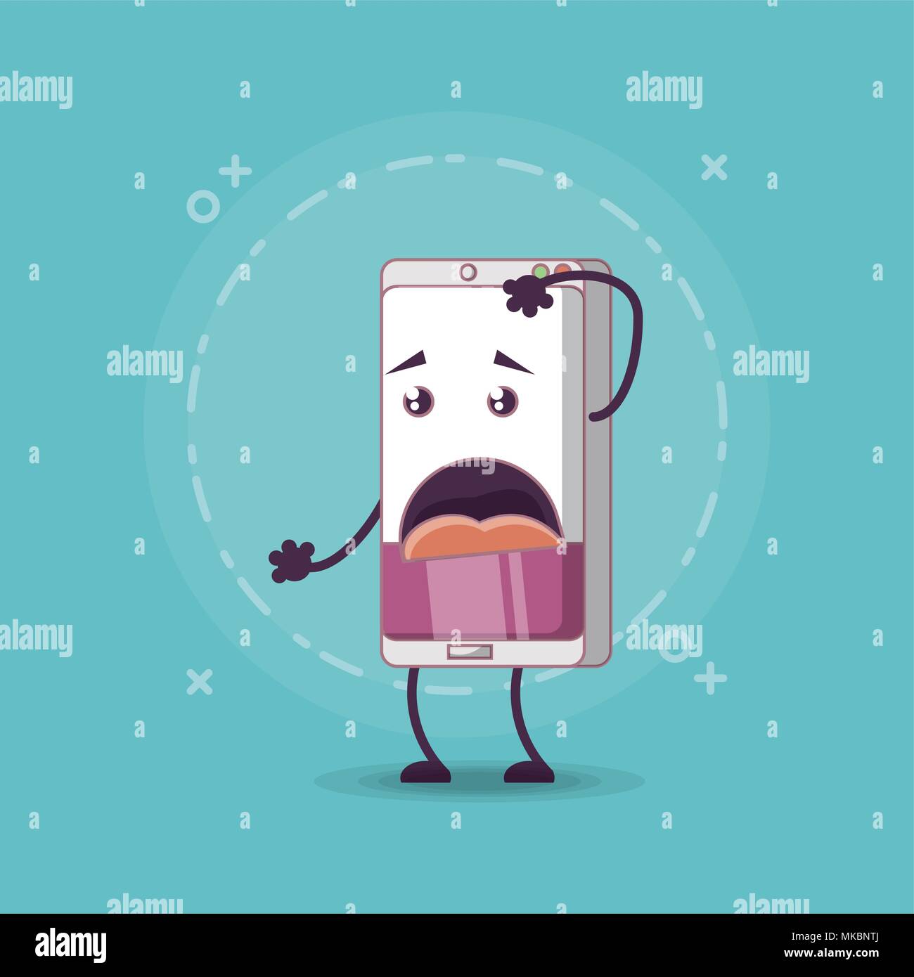cartoon worried smartphone over blue background, colorful design ...