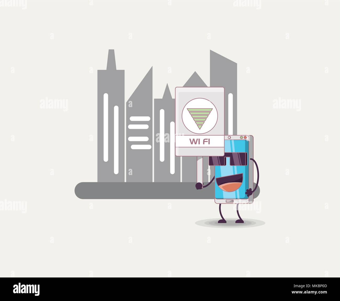 Mobile design with cartoon smartphone on wifi symbol over white ...