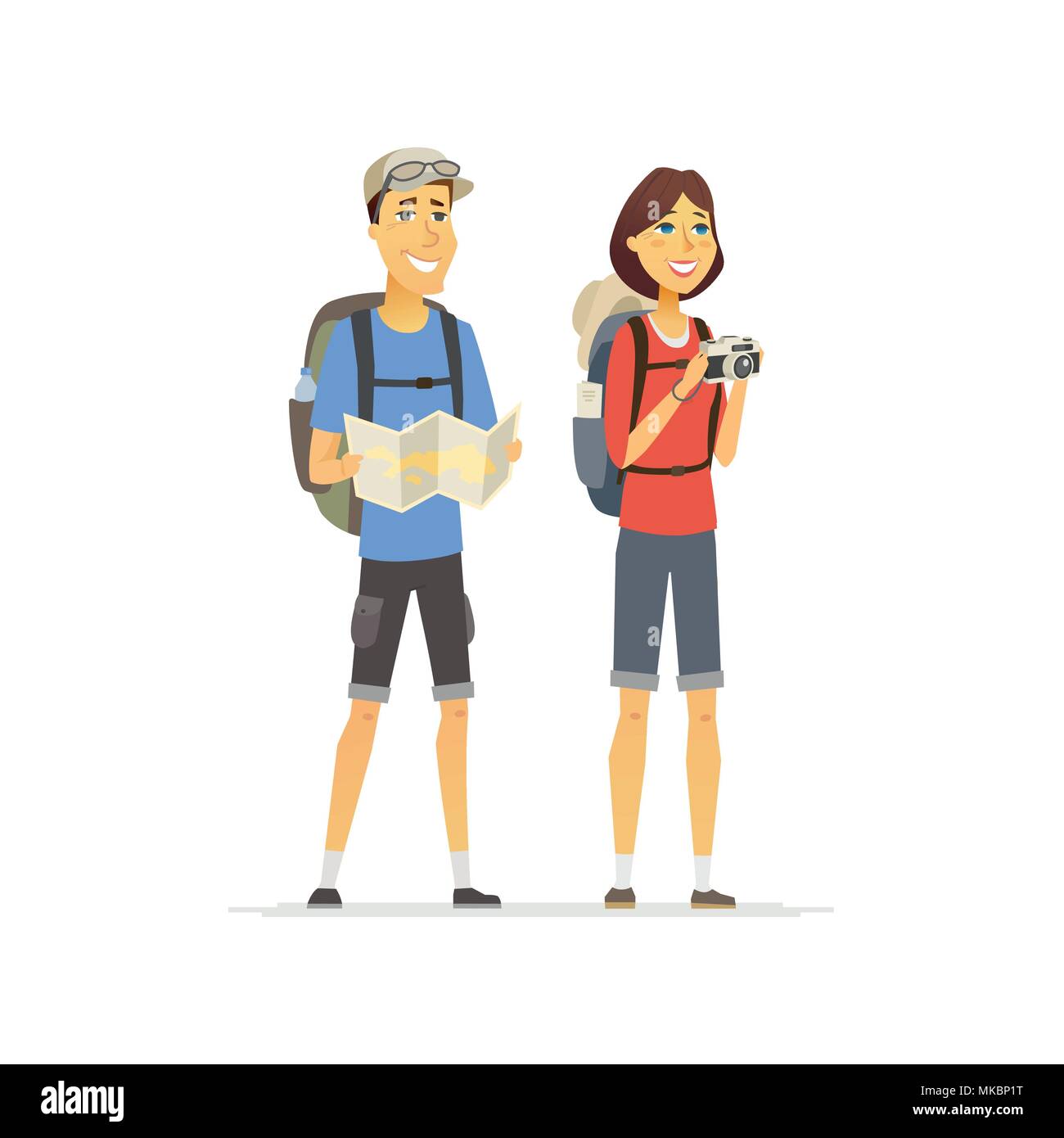 Young couple on vacation - cartoon people character isolated ...