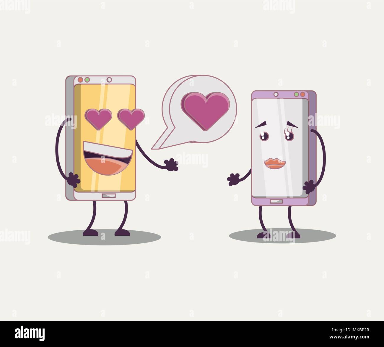 Mobile design with couple cartoon smartphones in love over white ...