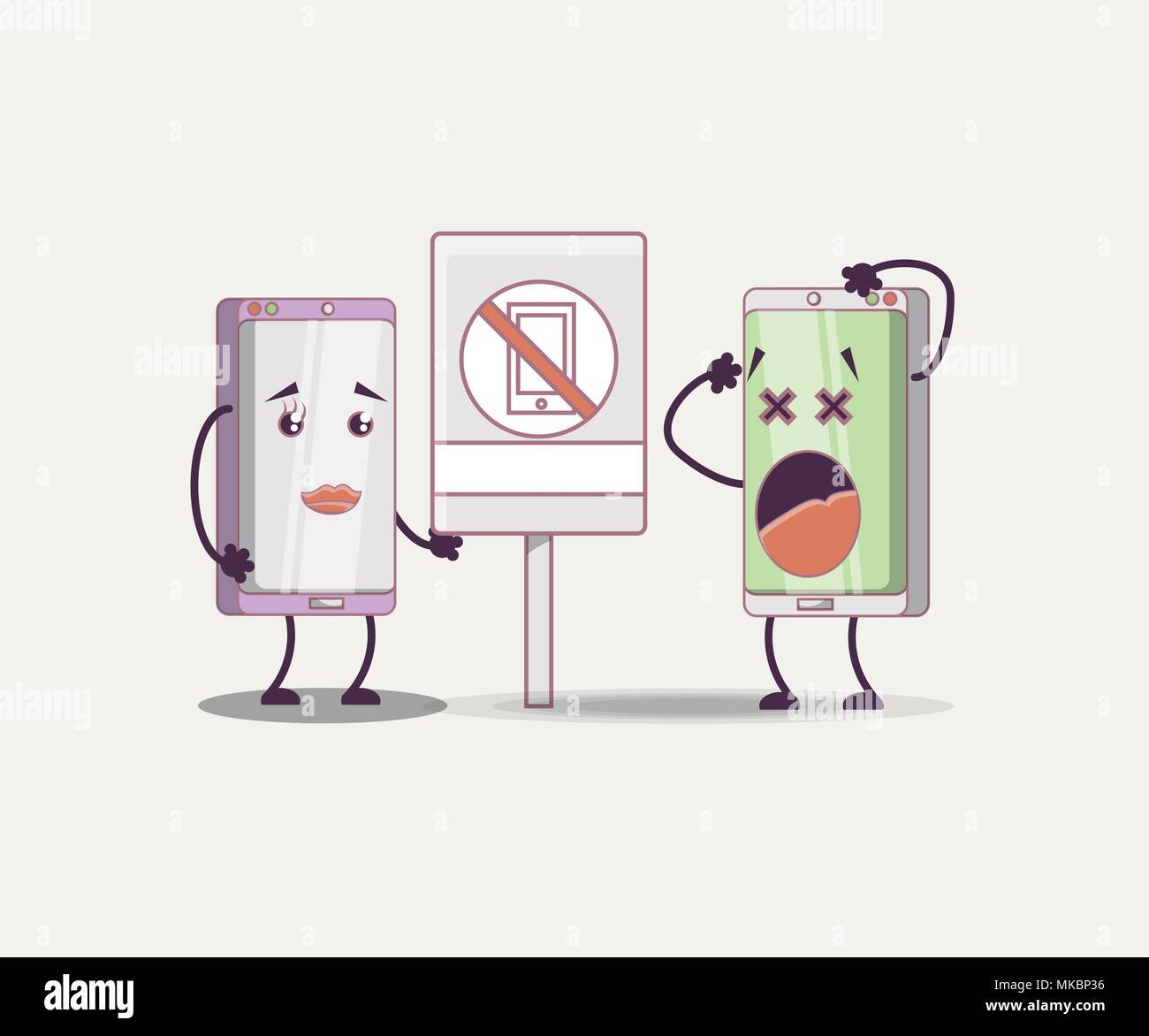 Mobile design with cartoon smartphones on no mobile zone over white ...