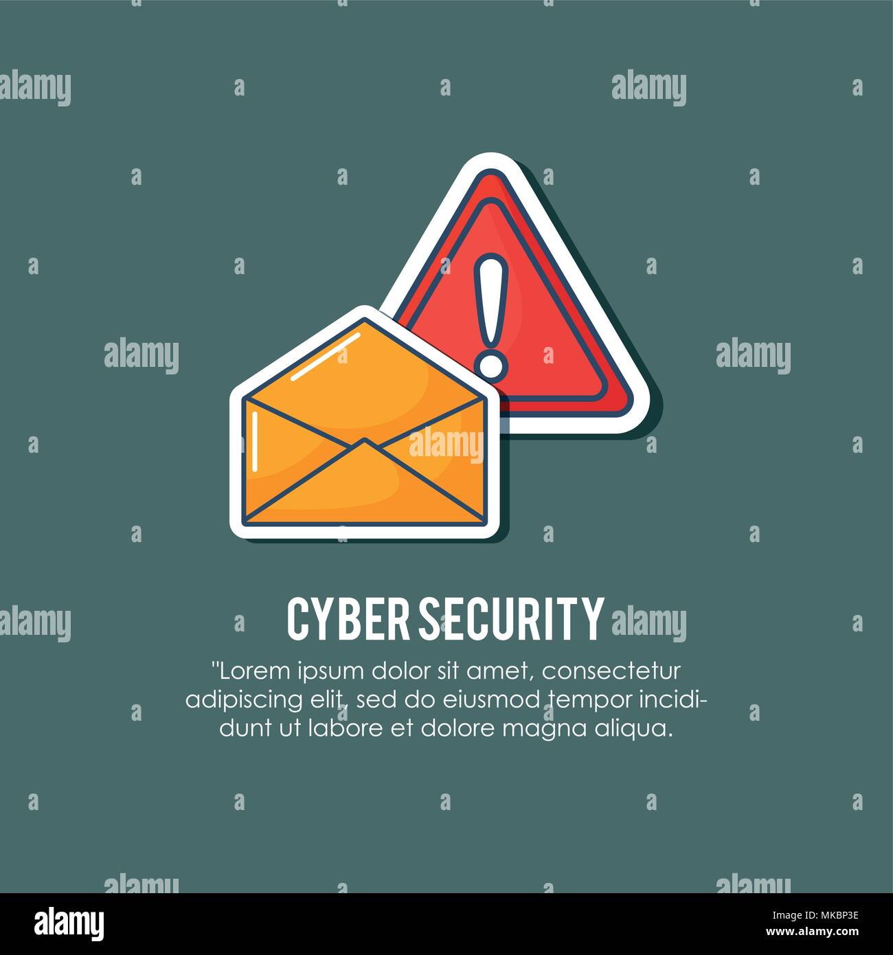 cyber security design with envelope and warning sign icon over green ...