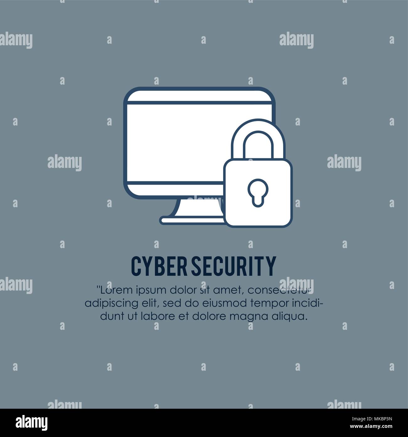 cyber security design with computer and padlock icon over gray ...