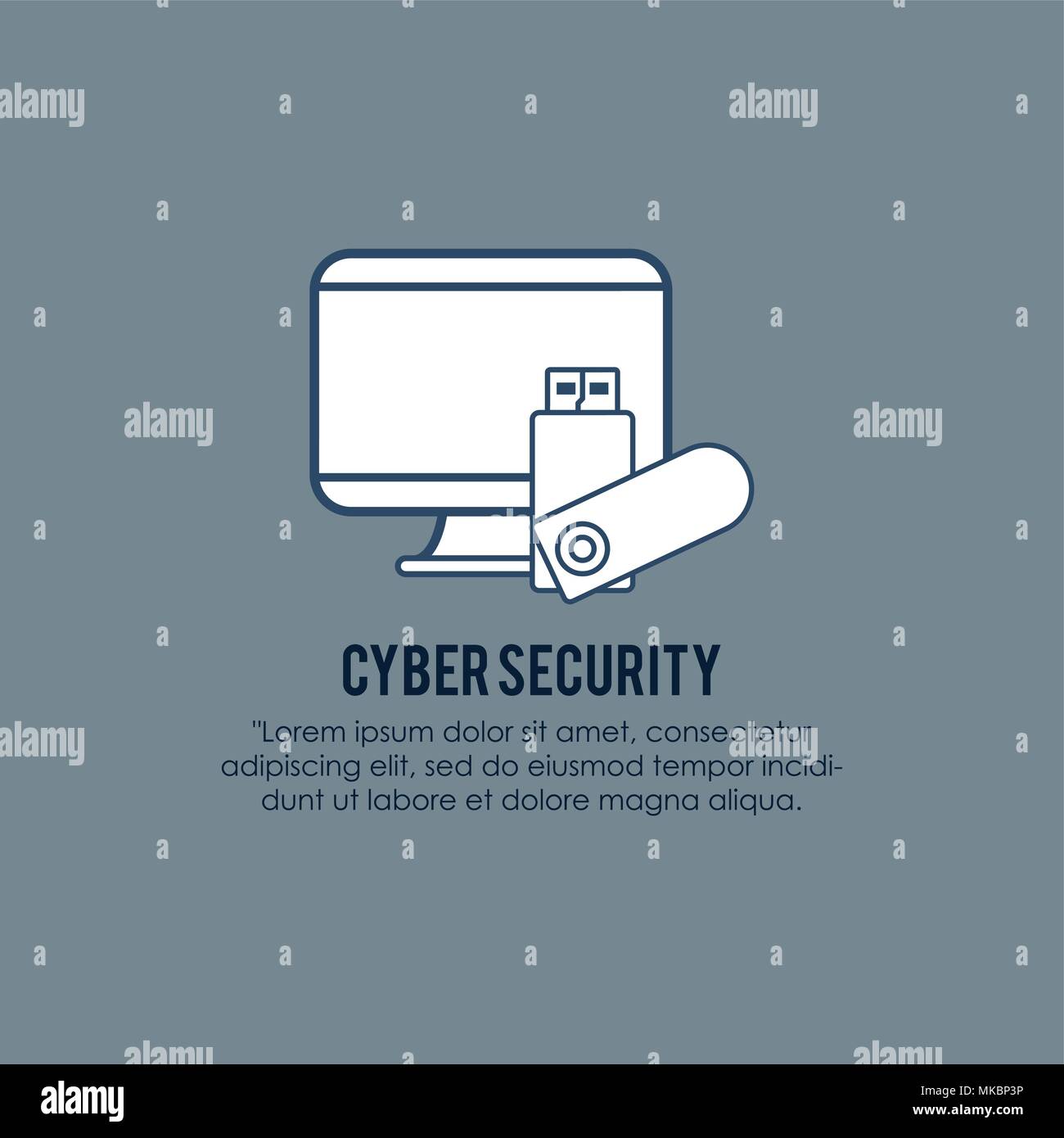 cyber security design with computer and usb icon over gray background ...