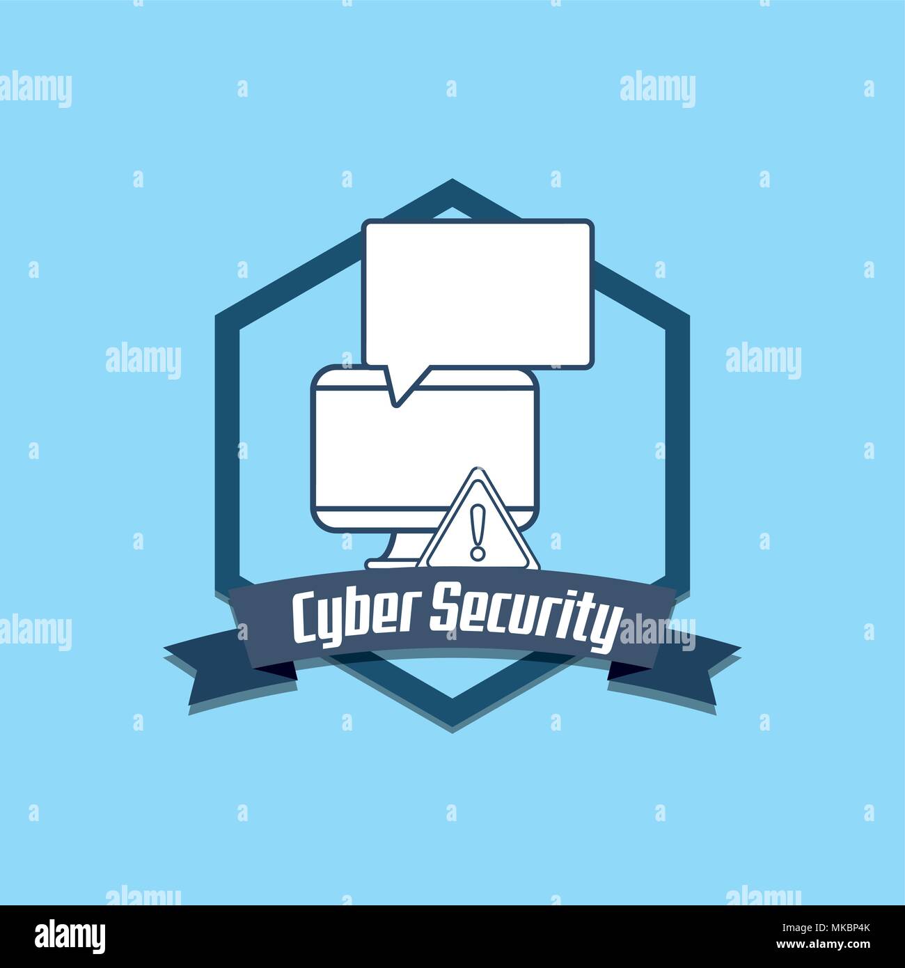 emblem of cyber security concept with computer and speech bubble over ...