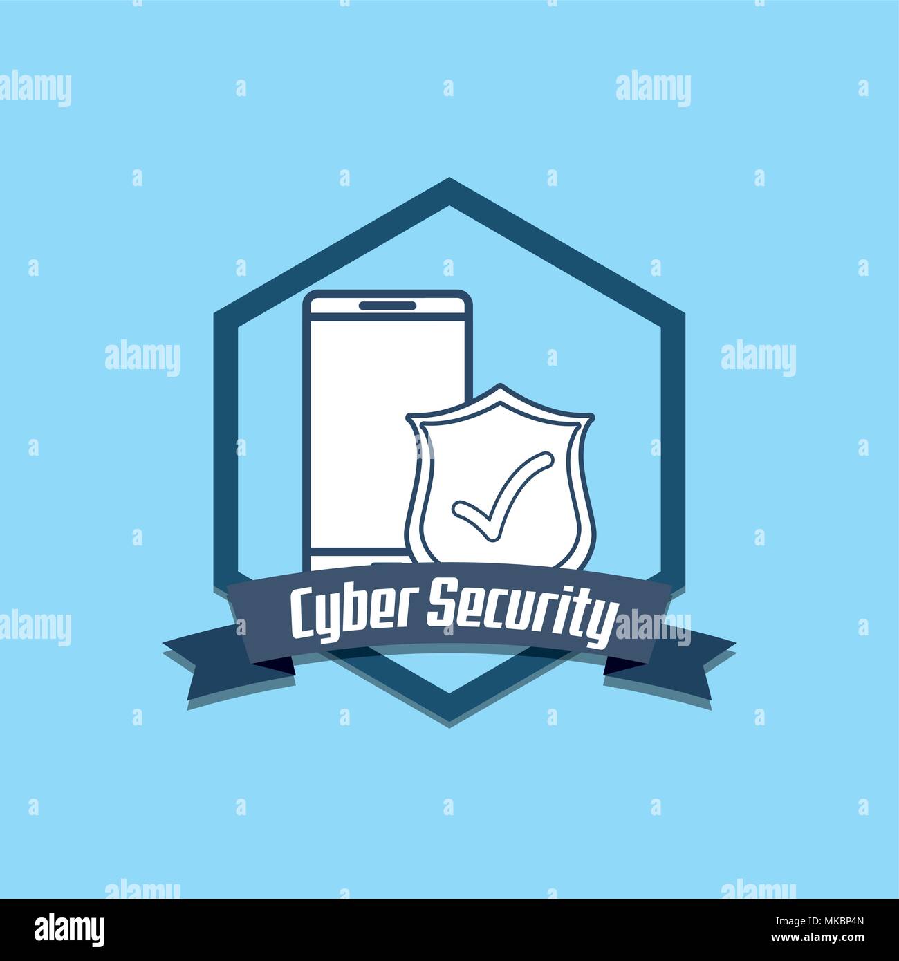 emblem of cyber security concept with smartphone and shield over blue ...