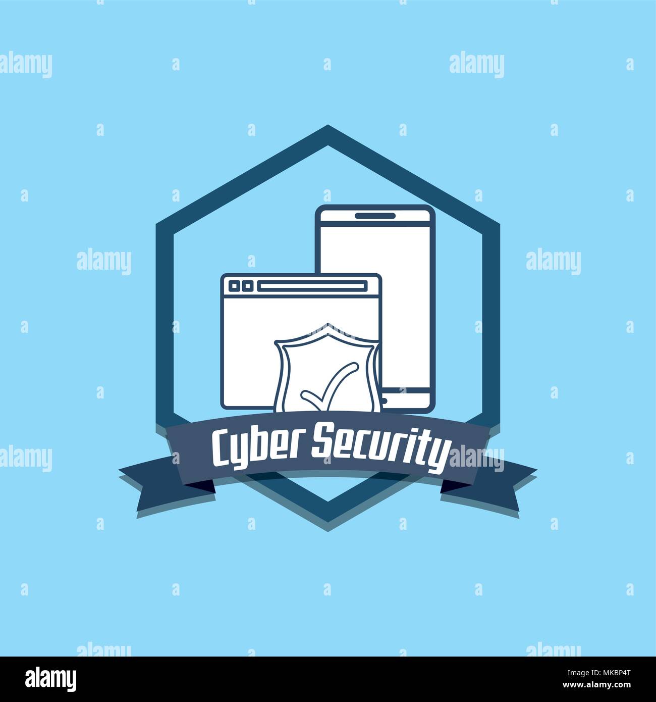 emblem of cyber security concept with smartphone and shield over blue ...