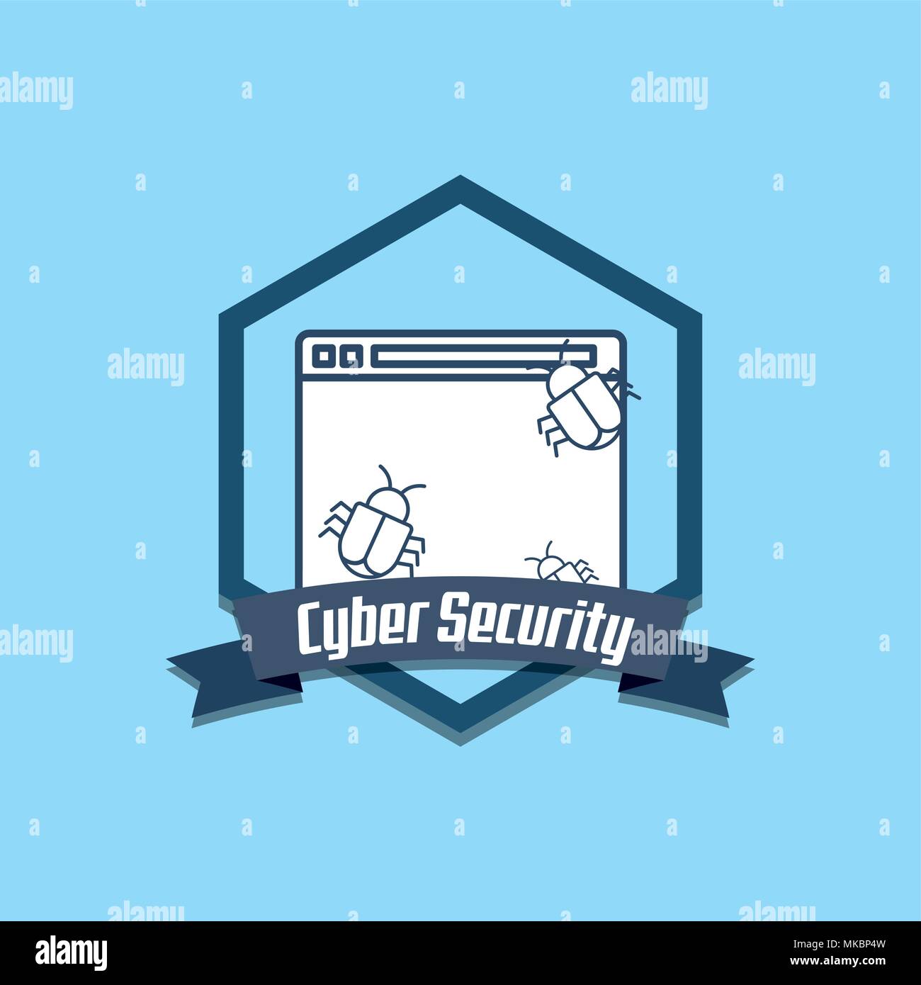 emblem of cyber security concept with web interface with virus bugs ...